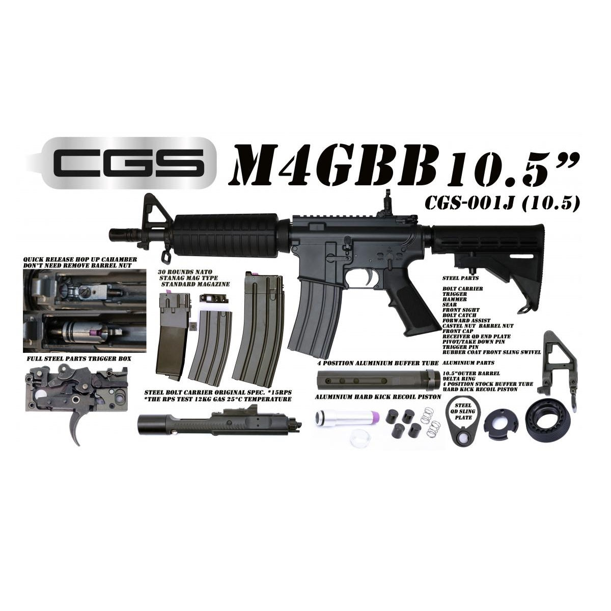 CYMA CGS 10.5 Inch M4 CQB DX Gas Blow Back Rifle ( CGS-001J-105 ) – 18 ...
